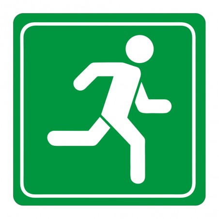 SIGN SYMBOLIC 150*150mm GREEN RUNNING MAN SIGN ON WHITE ACP